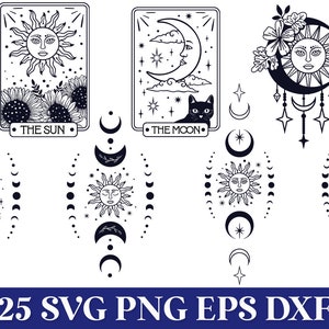 Mystical and Celestial SVG Bundle, Mystical Boho Designs SVG, Sun and ...