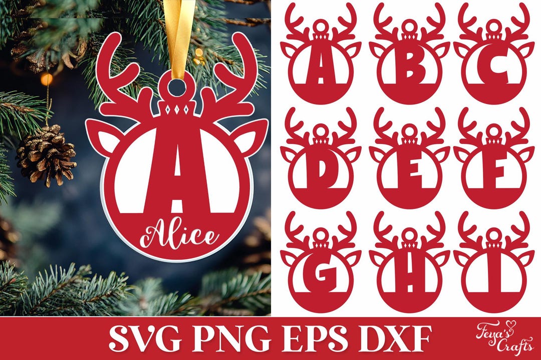 Christmas Reindeer Ornament SVG, Christmas Alphabet SVG, Christmas ...