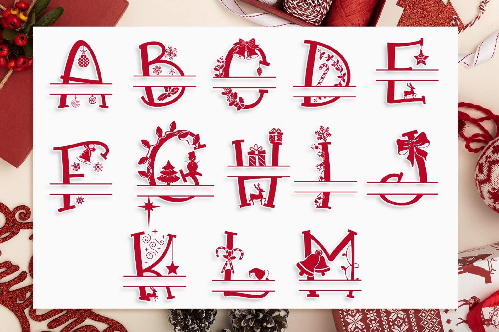 Christmas Monogram SVG PNG Christmas Split Alphabet Svg - Etsy