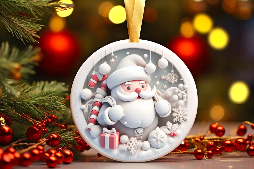 3D Round Santa Ornament PNG, 3D Pink Santa Sublimation, Christmas Round ...