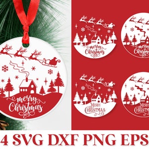 Merry Christmas Round SVG, Christmas Ornament SVG, Winter Scene SVG ...