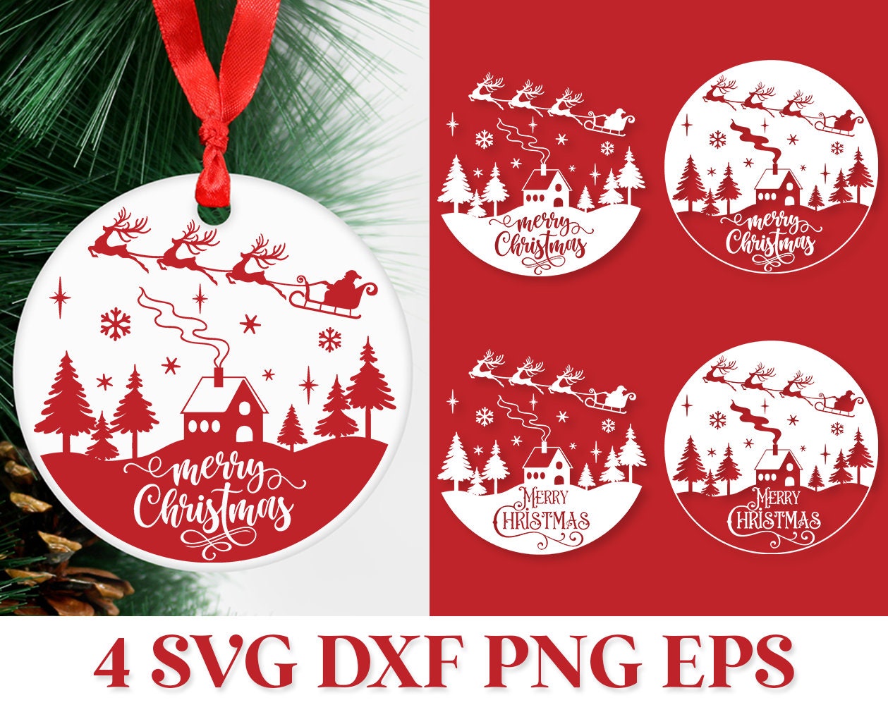 Merry Christmas Round SVG Christmas Ornament SVG Winter - Etsy