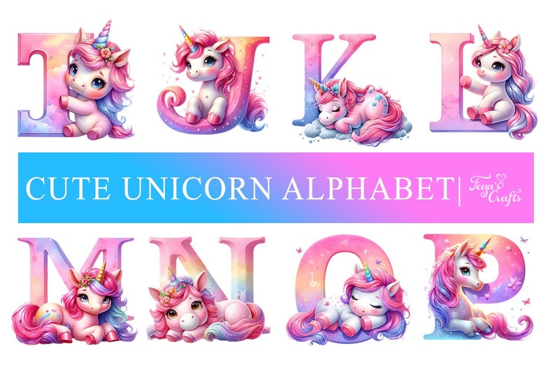 Cute Unicorn PNG Alphabet, Unicorn Alphabet Clipart, Unicorn Monogram ...