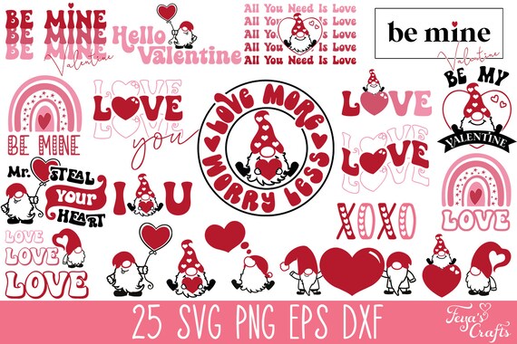 Valentine SVG Bundle Valentine Gnomes SVG PNG Boho Valentine | Etsy