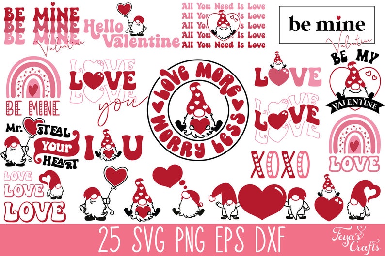Valentine SVG Bundle, Valentine Gnomes SVG PNG, Boho Valentine Cut ...