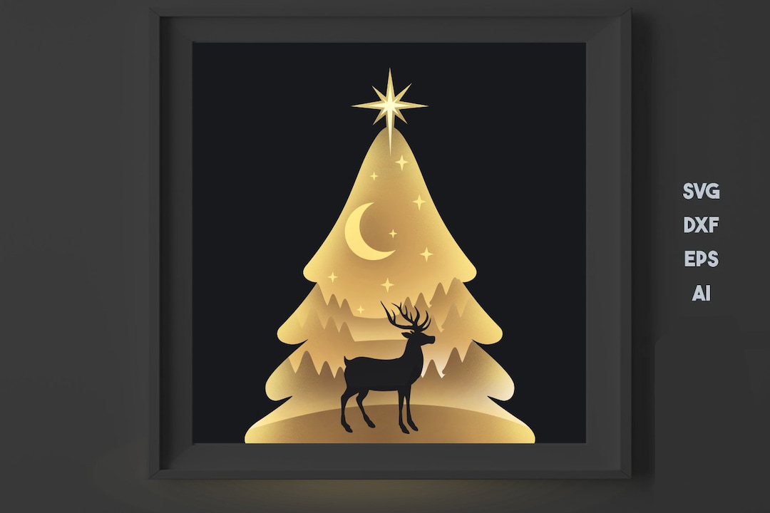 Christmas Shadow Box SVG File, Christmas Tree 3D Scene SVG, Christmas ...