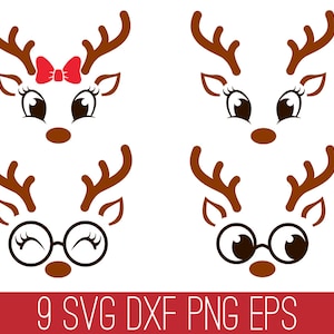 Caras de reno de Navidad SVG PNG paquete, niña reno SVG, niño reno svg ...