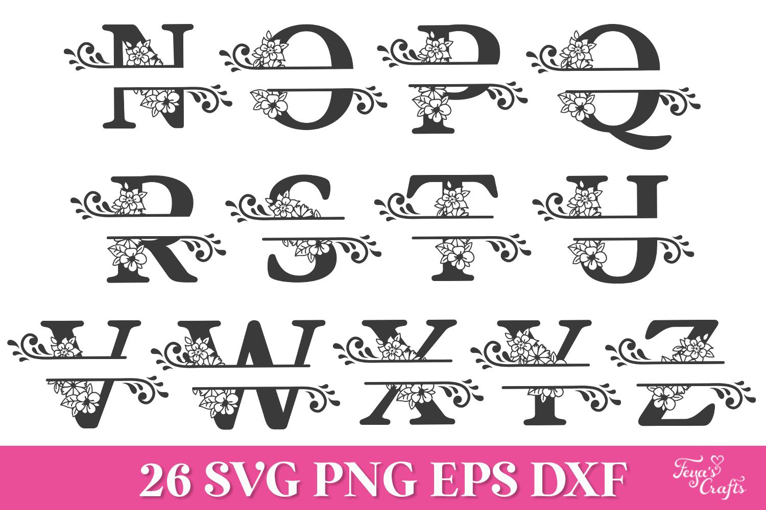 Floral Split Monogram SVG, Floral Split SVG Alphabet, Floral Letters ...