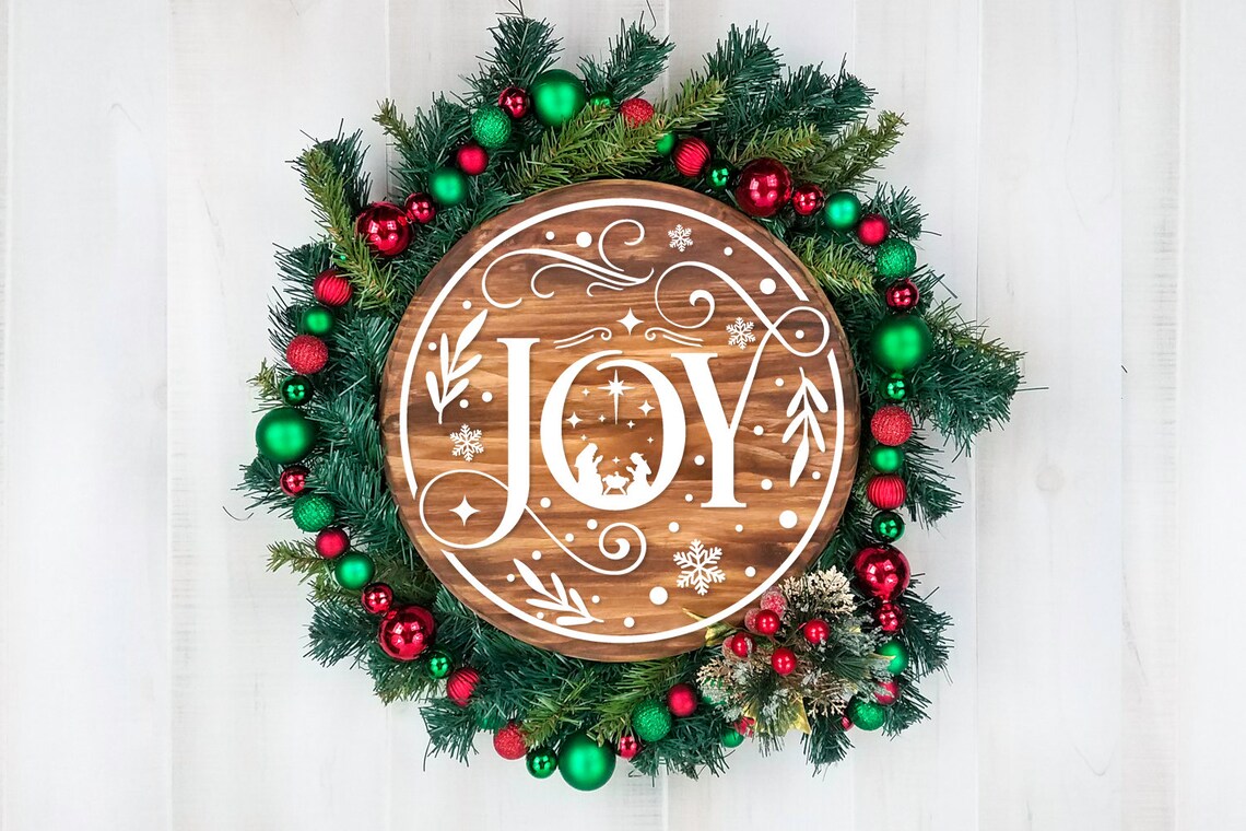Joy Round Christmas Ornament SVG Christmas Nativity Scene SVG - Etsy