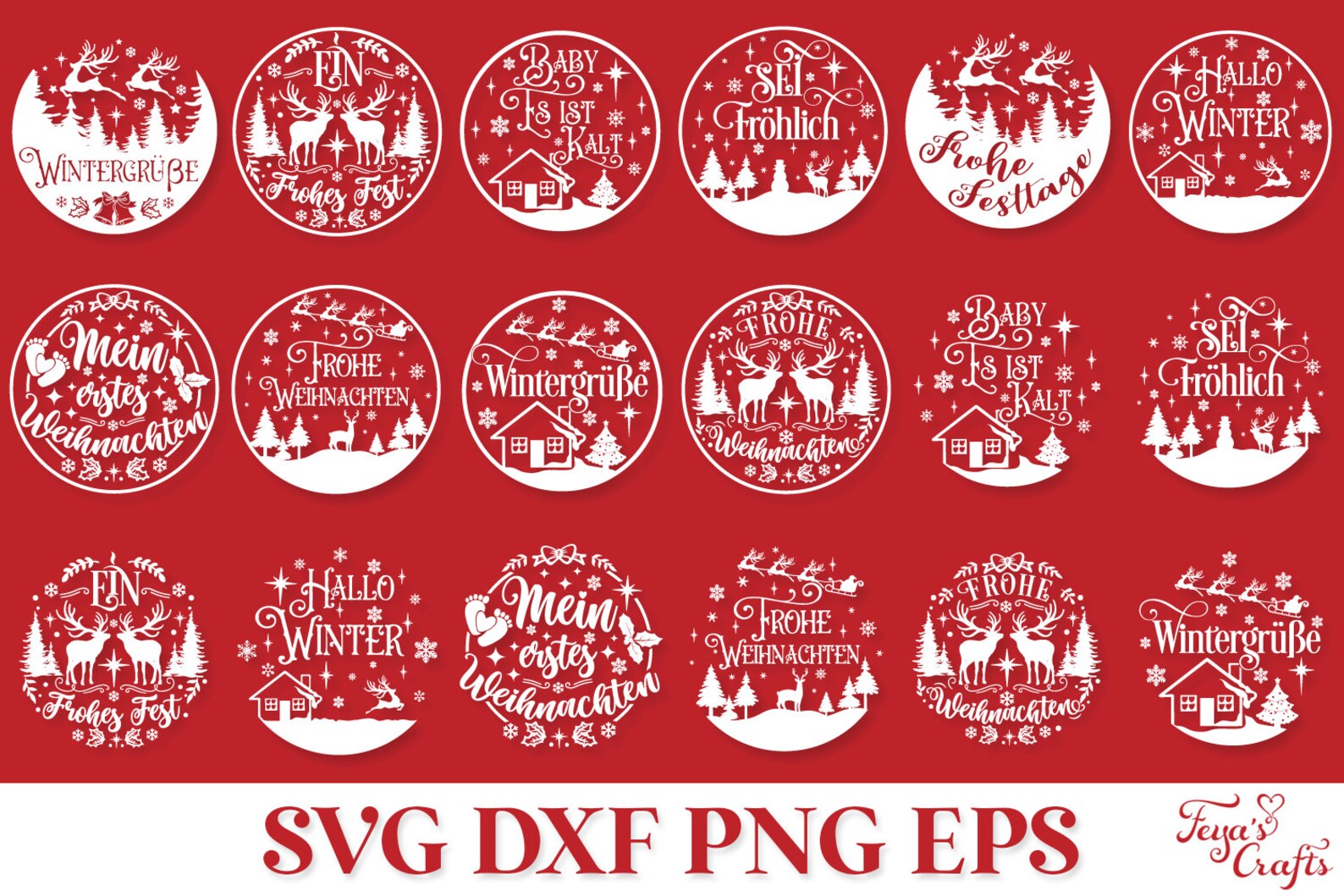 German Christmas Ornament SVG Pack Deutsche Frohe Weihnachten - Etsy