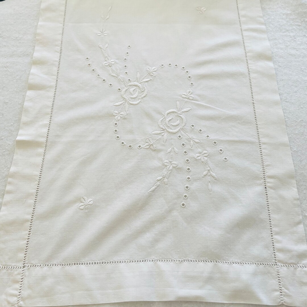 Antique Vintage White Cotton Table Runner With Embroidery 170cm X 35cm ...