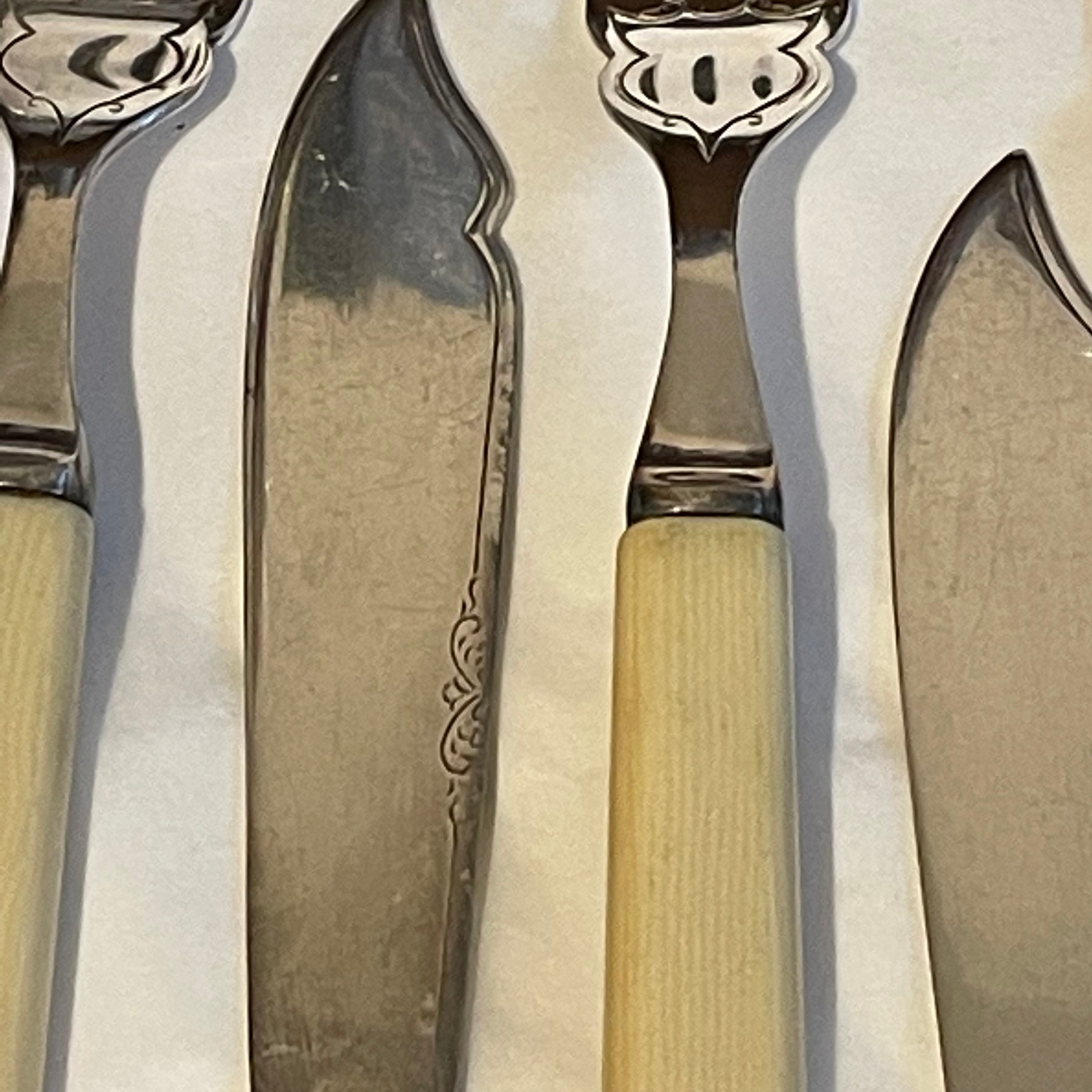 EPNS Fish Cutlery With Faux Bone Handles Marked I H Vintage 1950s ...