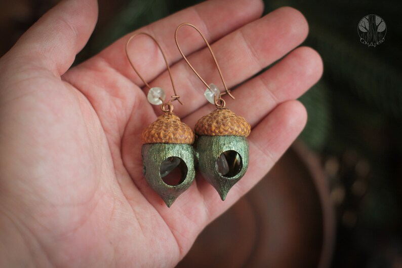 Acorn Earrings Green witch outfit Forest nymph jewelry | Etsy
