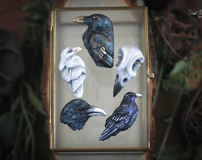 Different Ravens Cabochon Set Black Raven Cabochon White Raven Skull ...