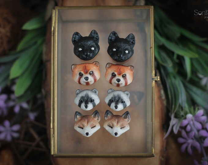 Small Animal Faces Cabochon Fox Cabochon Raccoon Cabochon Red Panda ...