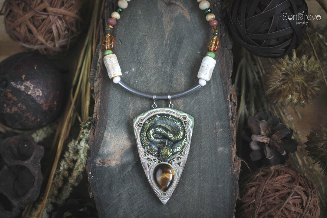 Snake Necklace - Gothic Jewelry, Serpent Statement Pendant, Dark ...
