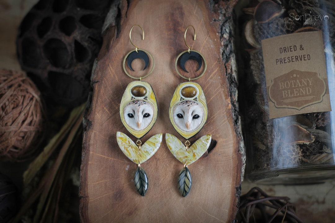 Owl Earrings: Crescent Moon Cottage Core Jewellery - Etsy