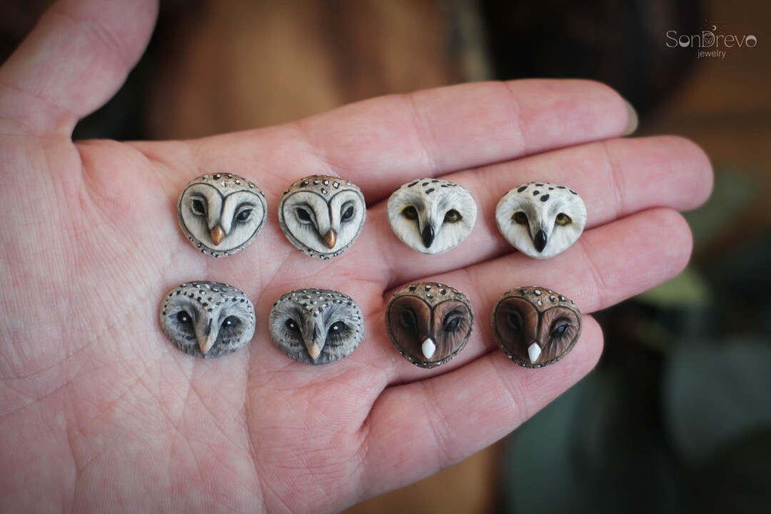Small Owls Cabochons Set Barn Owl Cabochon Owl Head Bird Face Cabs ...