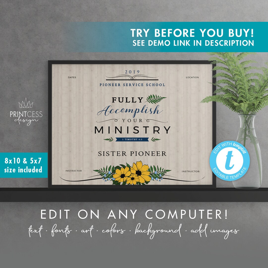 Pioneer Service School Graduate Gift Template FULLY EDITABLE Diploma ...