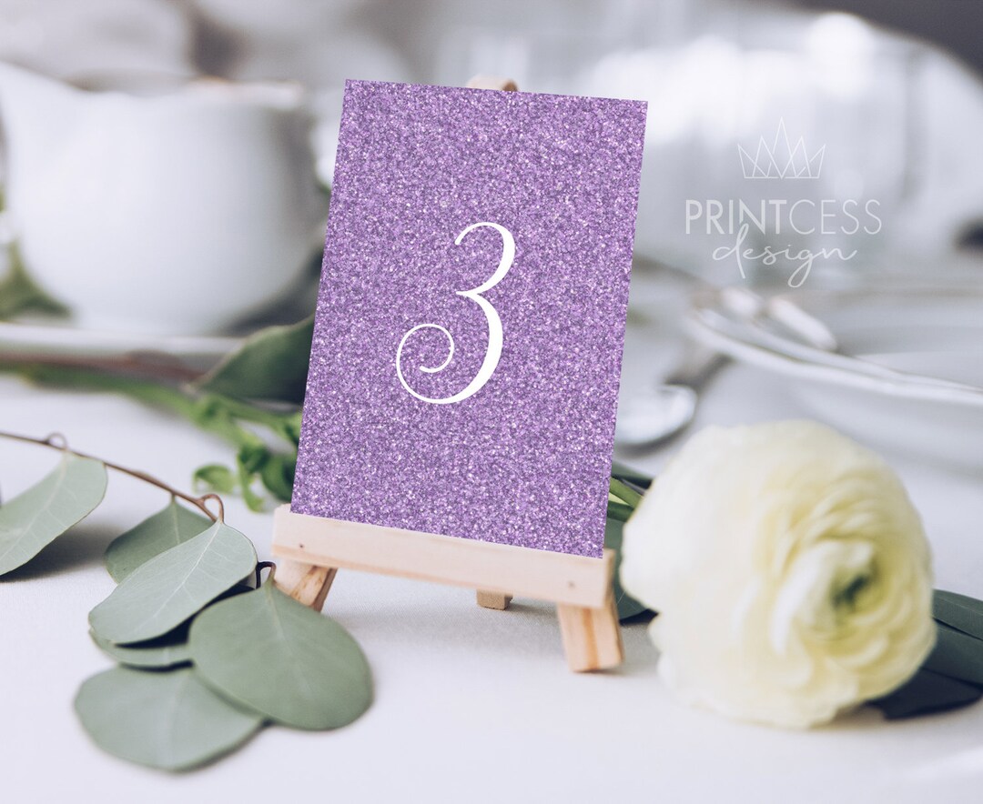 5x7 Size Lavender Purple Glitter Wedding Table Numbers Printable 1-30 ...