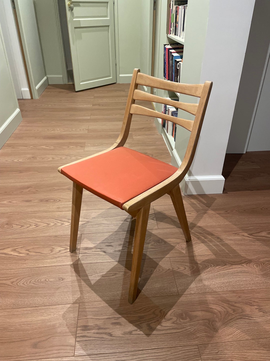 Scandinavian Chair, Wood and Skai, Vintage, 60s - Etsy