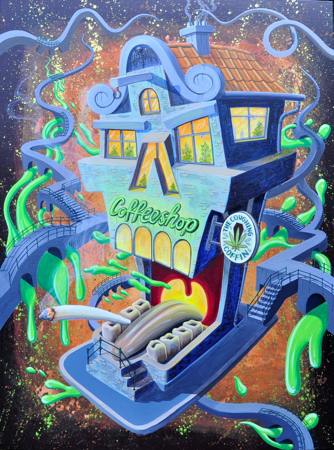 Original Painting "the Coughing Coffin" - Etsy