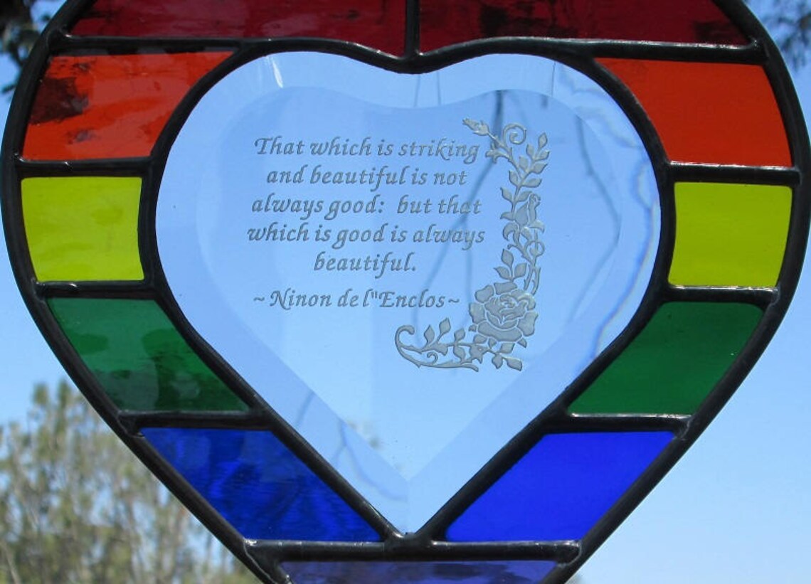 Rainbow Heart Stained Glassbeveled Glass Engraved Poem | Etsy