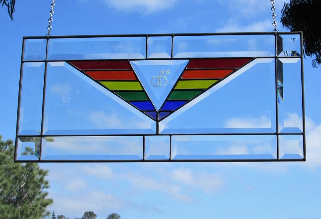 LGBT Rainbow Male Symbol Large "wings" Stained|beveled Glass Window ...