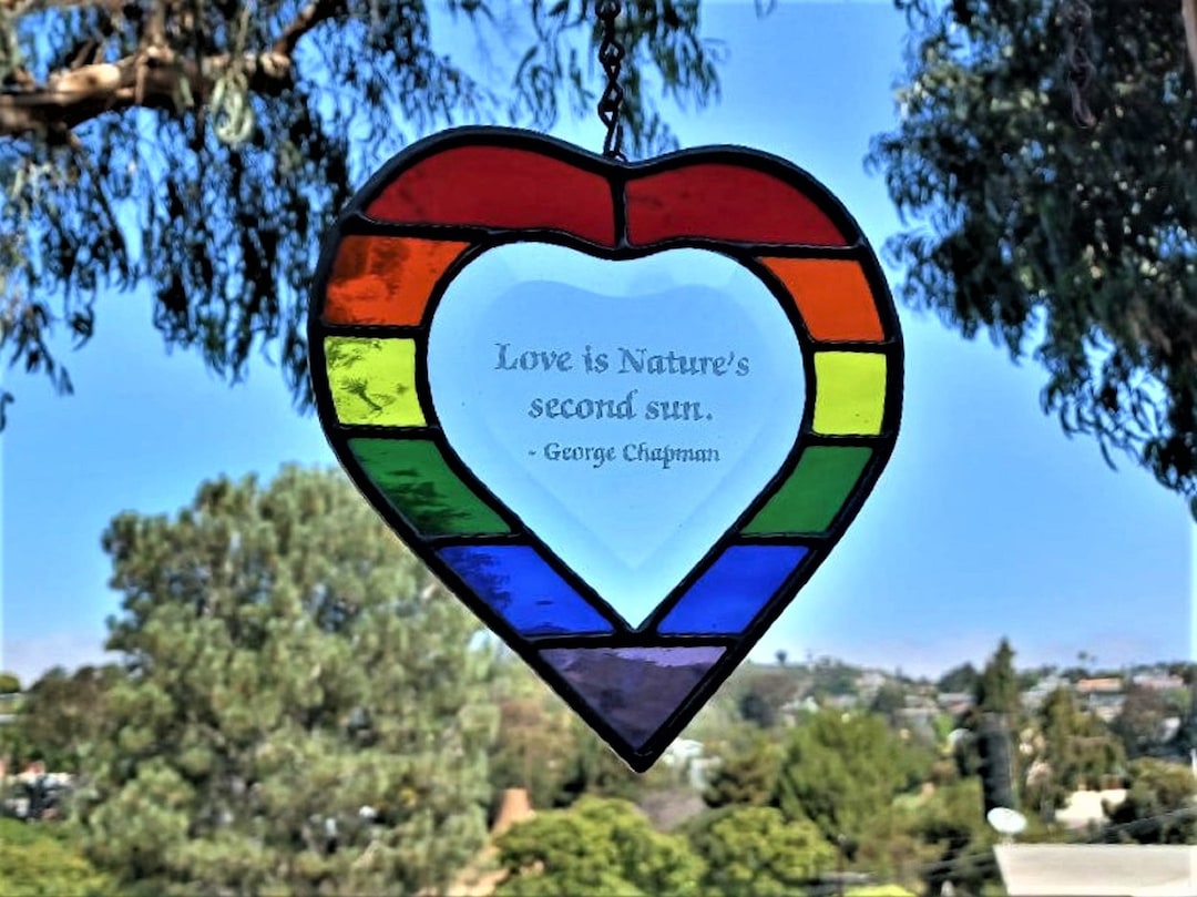 Rainbow Heart Stained Glass|beveled Glass Engraved Poem Suncatcher ...