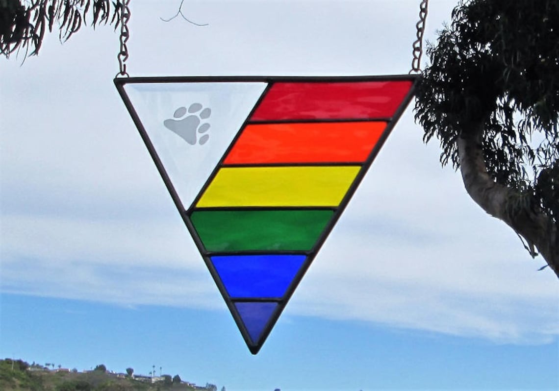LGBT Rainbow Pride Triangle With Engraved Paw Stained Glass - Etsy