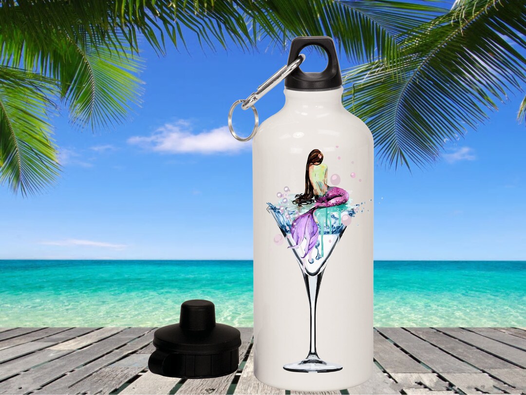 Mermaid in Martini Glass Design on Water Bottle, Eco Friendly Water ...
