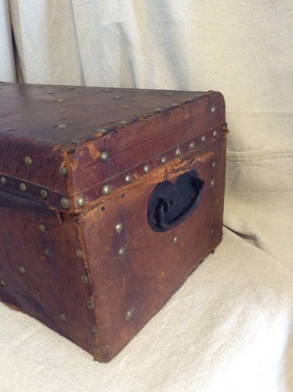 Antique Primitive Leather Box with Brass Studs and Early Iron | Etsy