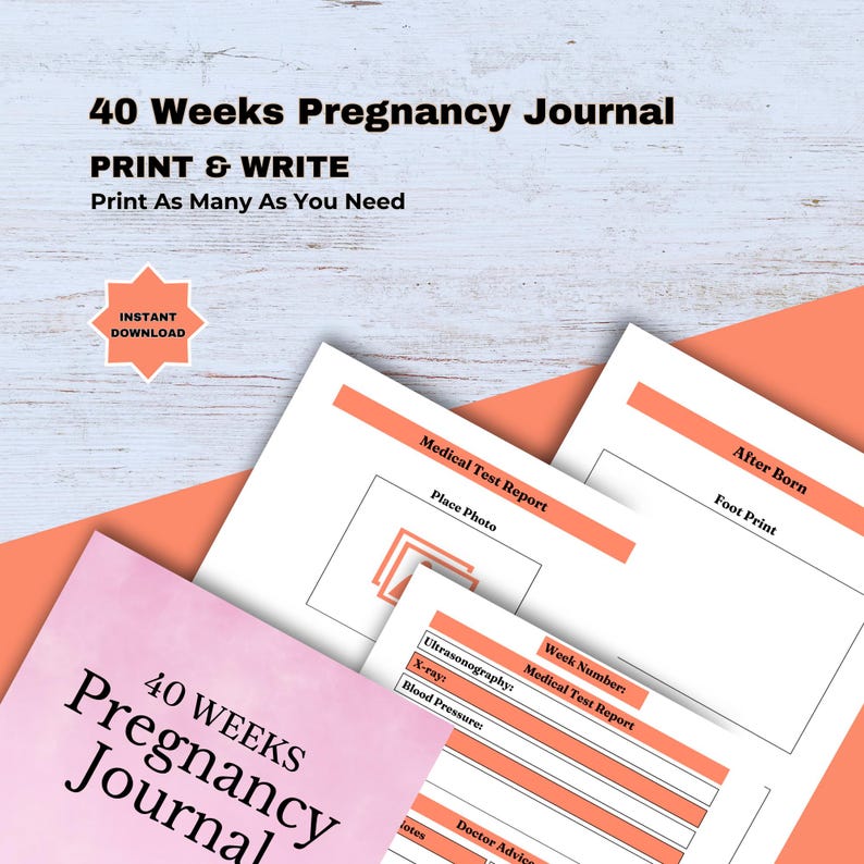 40 Weeks Pregnancy Journal Digital Bump Tracker, Baby Planner, Memory ...
