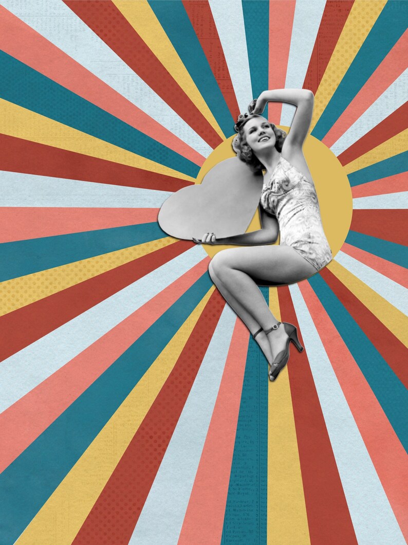 Retro Collage Art Vintage Woman Print Colorful Wall Art - Etsy