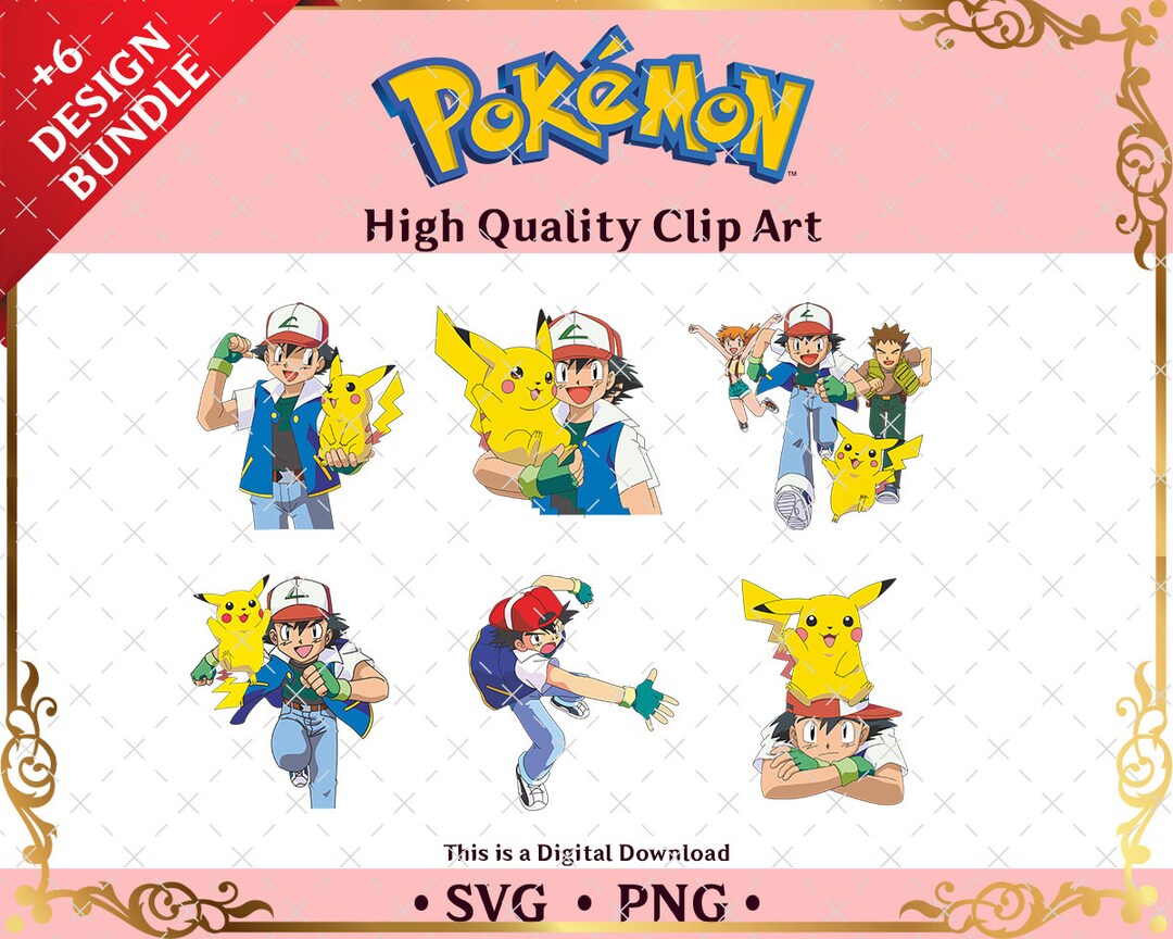 Ash and Pikachu Poke SVG PNG Clipart Bundle Perfect for Cricut, Mugs ...