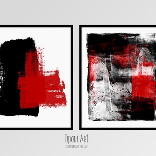 Black & Red Art Print Set of Three Contemporary Abstract - Etsy