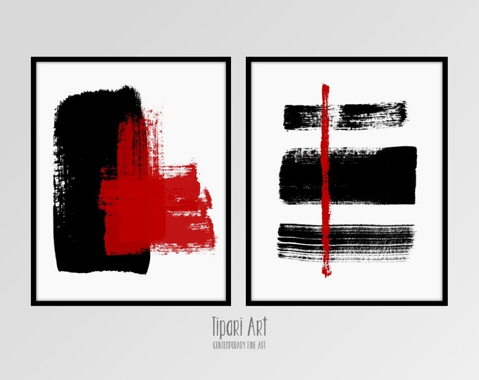 Black & Red Art Print Set of Two Contemporary Abstract - Etsy