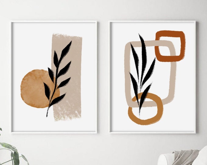 Abstract Botanical Print Set, Neutral Wall Art, Minimalist Abstract ...