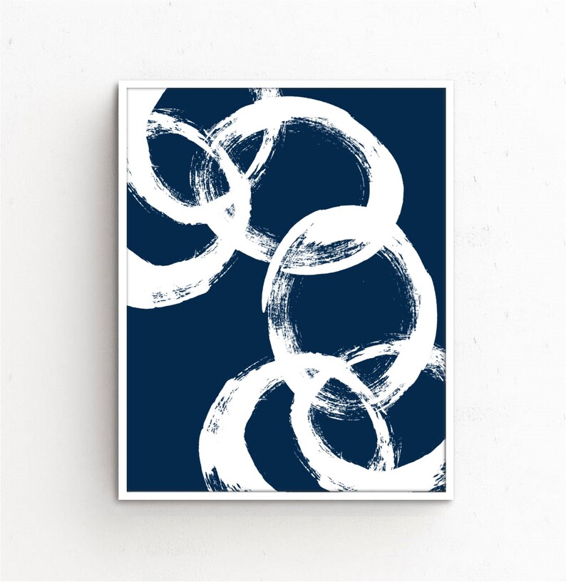 Blue Navy Wall Art Print Abstract Painting Circles - Etsy