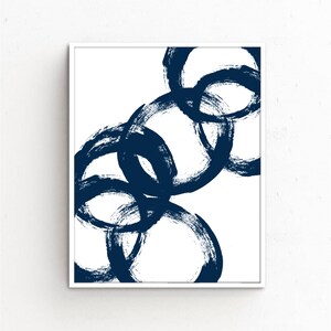 Blue Navy Wall Art Print, Abstract Painting, Circles Brushstroke Art ...