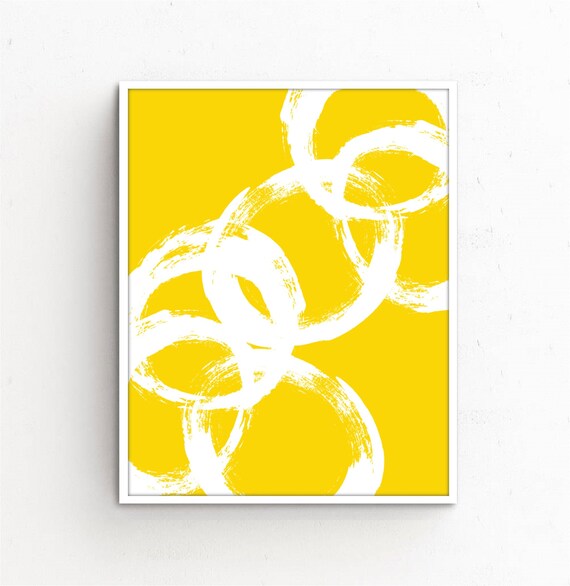 Yellow Golden Wall Art Print Abstract Painting Circles | Etsy