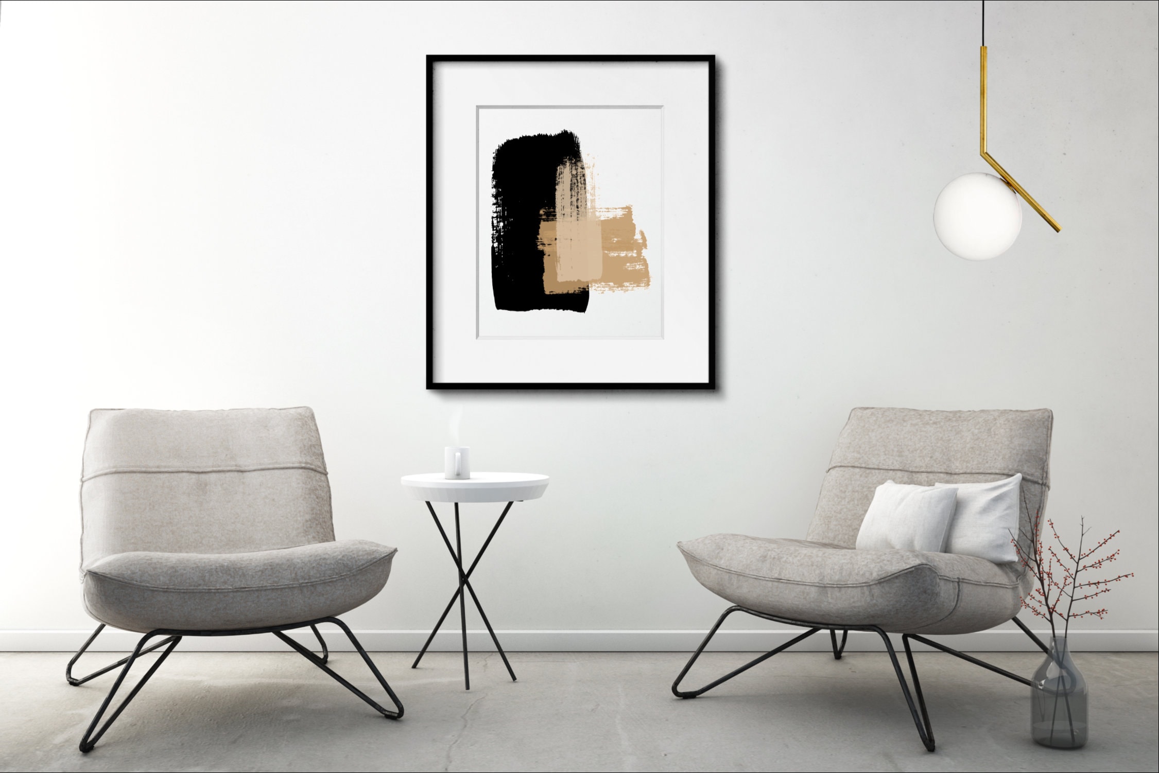 Black Beige Tan Abstract Art, Contemporary Neutral Painting, Living ...