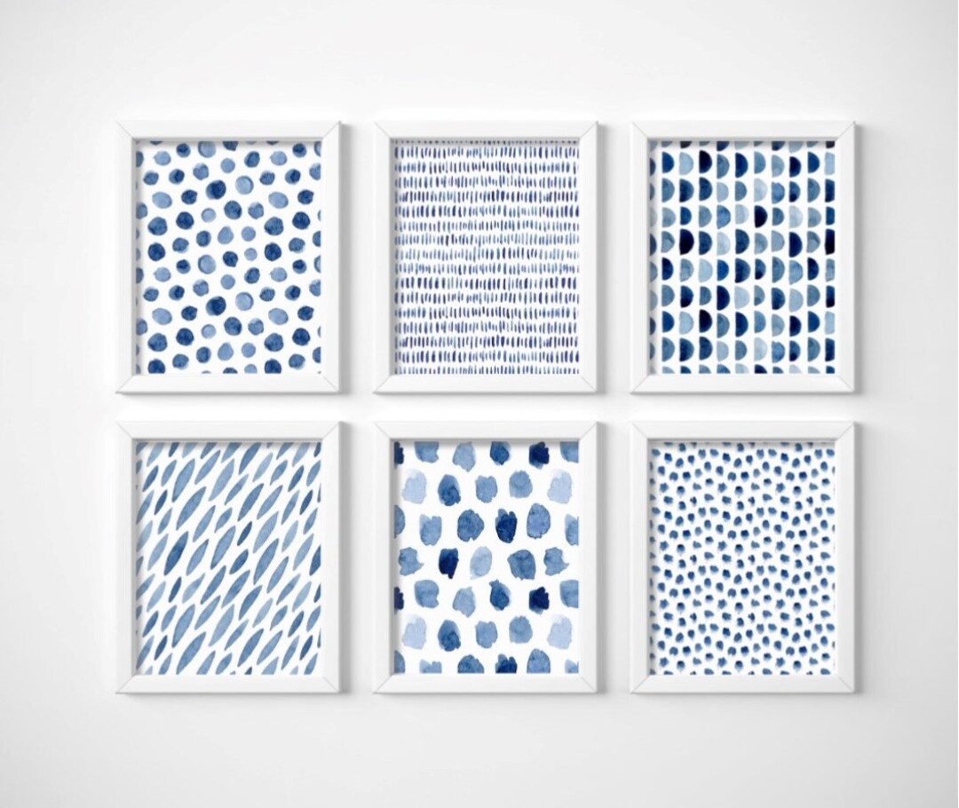 Blue Contemporary Art Set, Gallery Wall Set, Abstract Prints ...