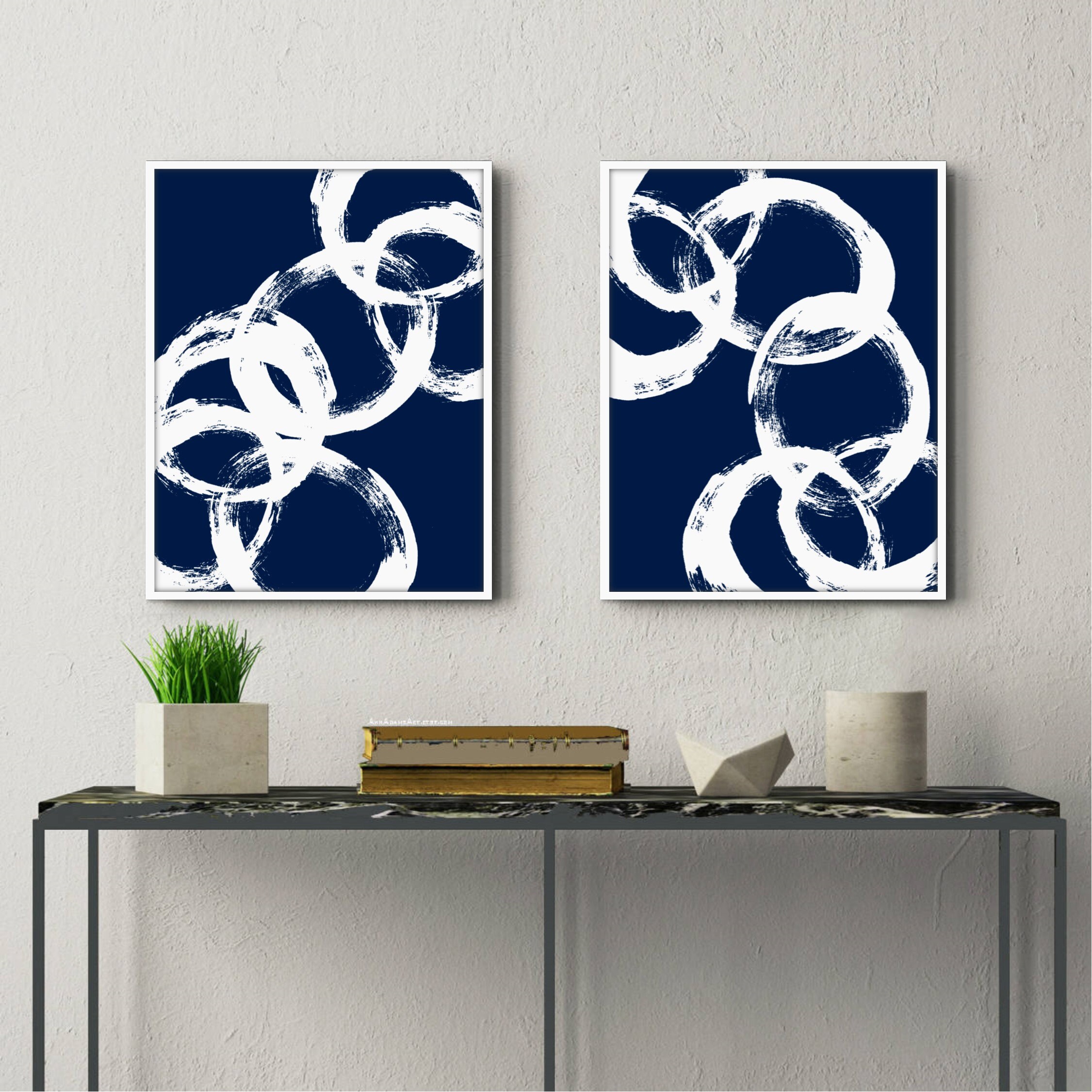 Blue Navy Art Print Set of 2, Abstract Prints, Abstract Contemporary ...