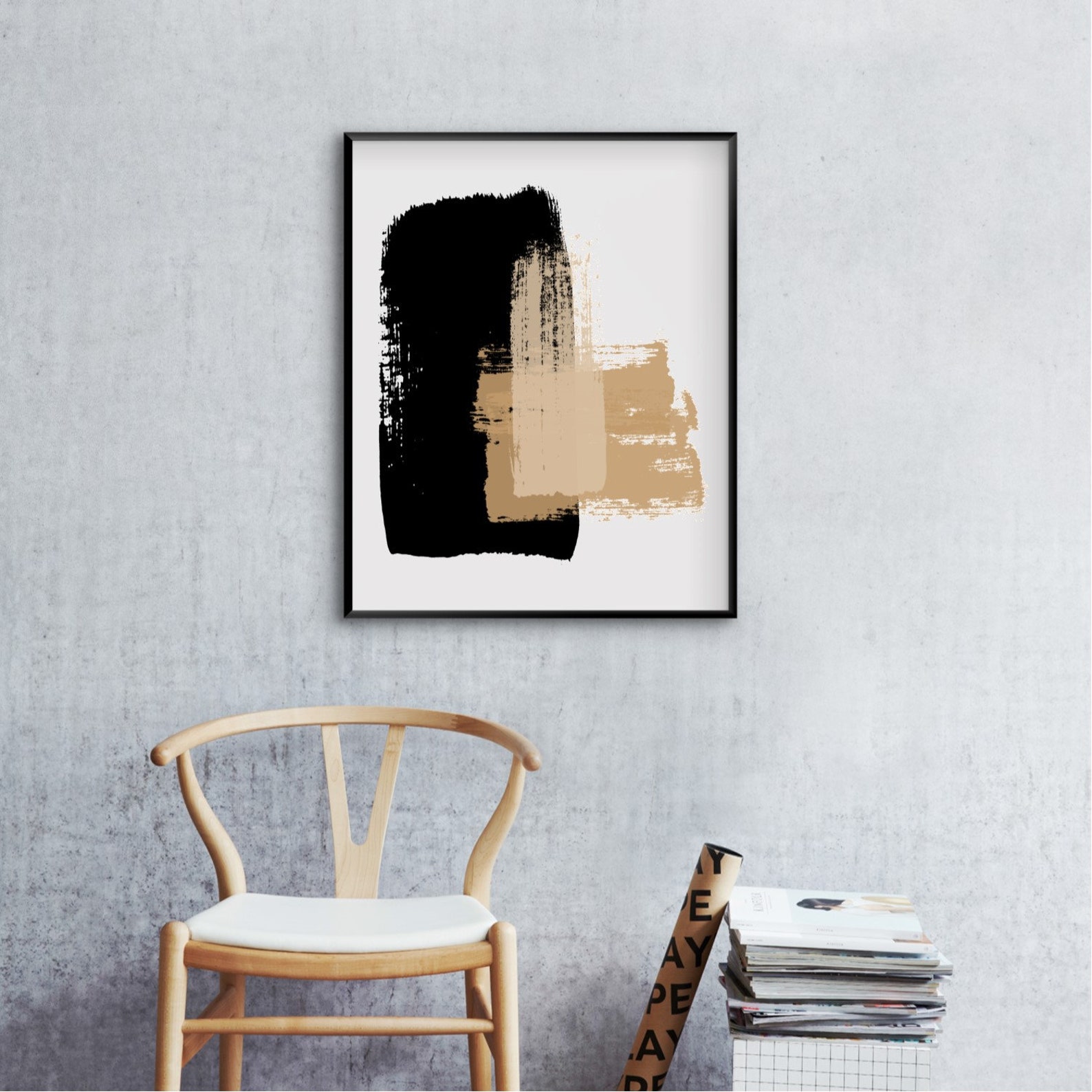 Black Beige Tan Abstract Art, Contemporary Neutral Painting, Living ...