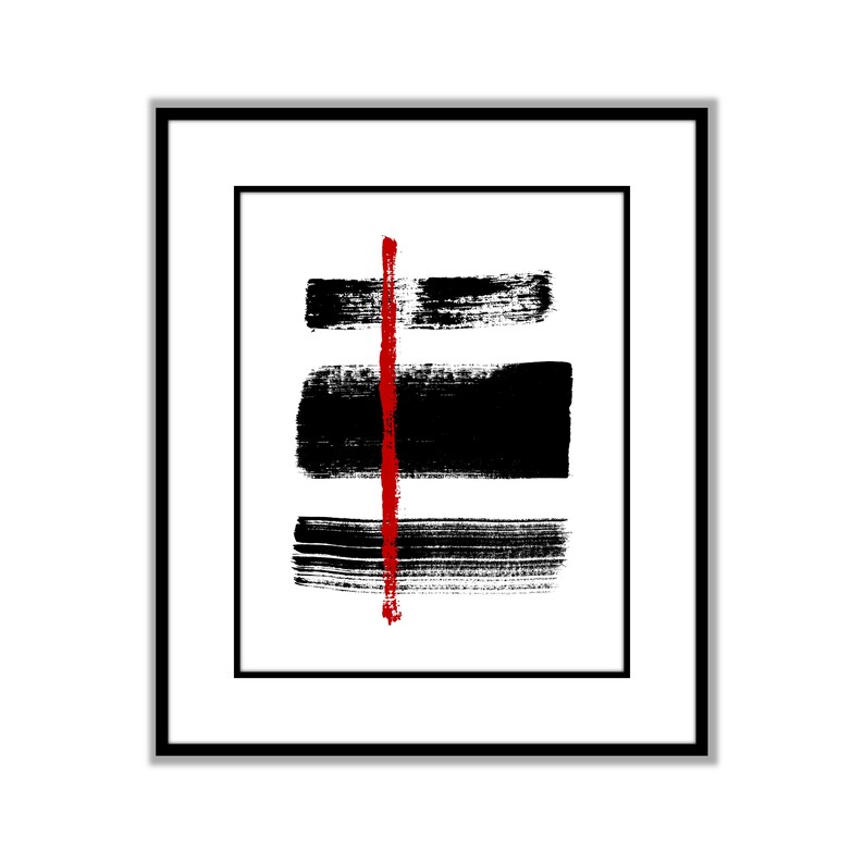 Black & Red Art Print Set of Two, Contemporary Abstract Painting, Large ...