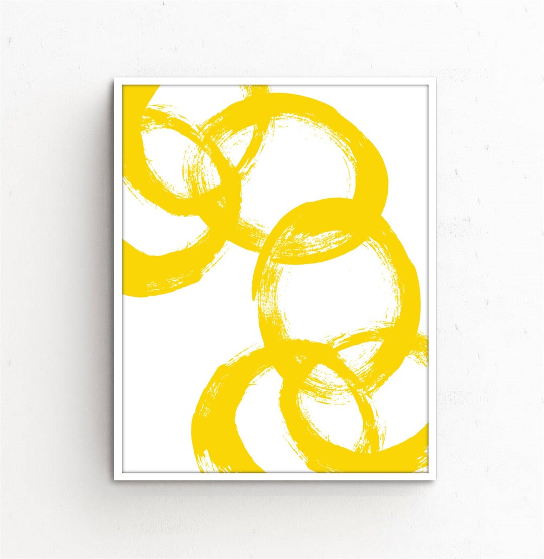 Yellow Golden Wall Art Print Abstract Painting Circles - Etsy