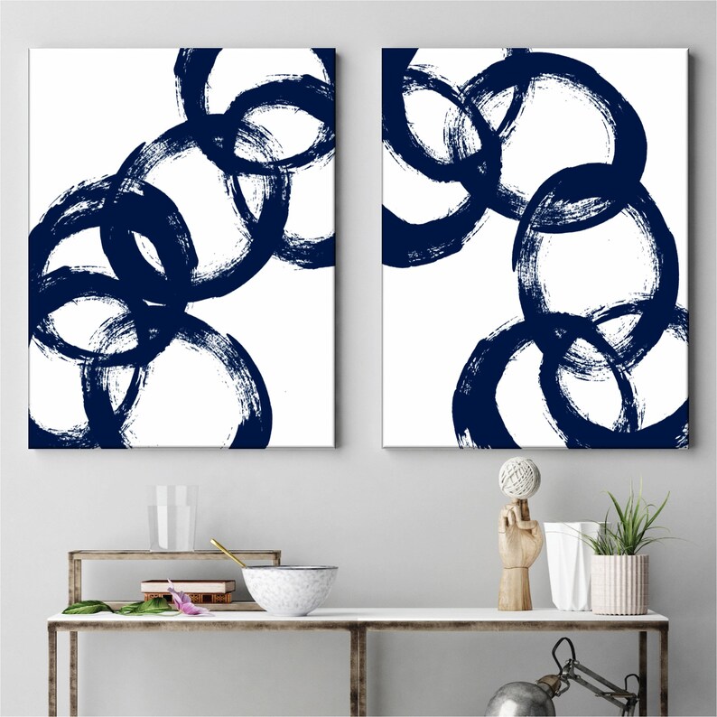 Blue Navy Art Print Set of 2, Abstract Prints, Abstract Contemporary ...