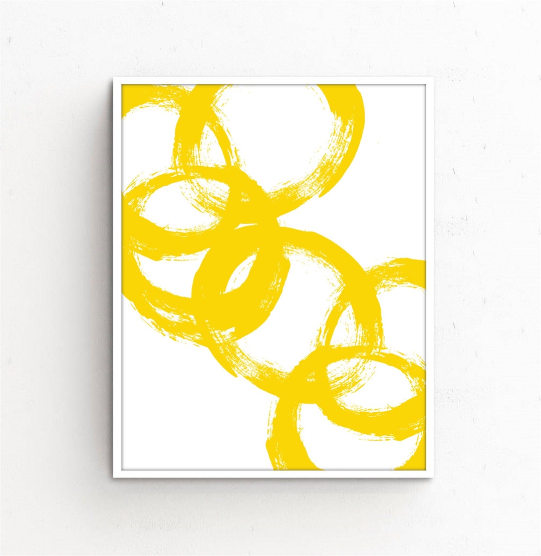 Yellow Golden Wall Art Print Abstract Painting Circles - Etsy
