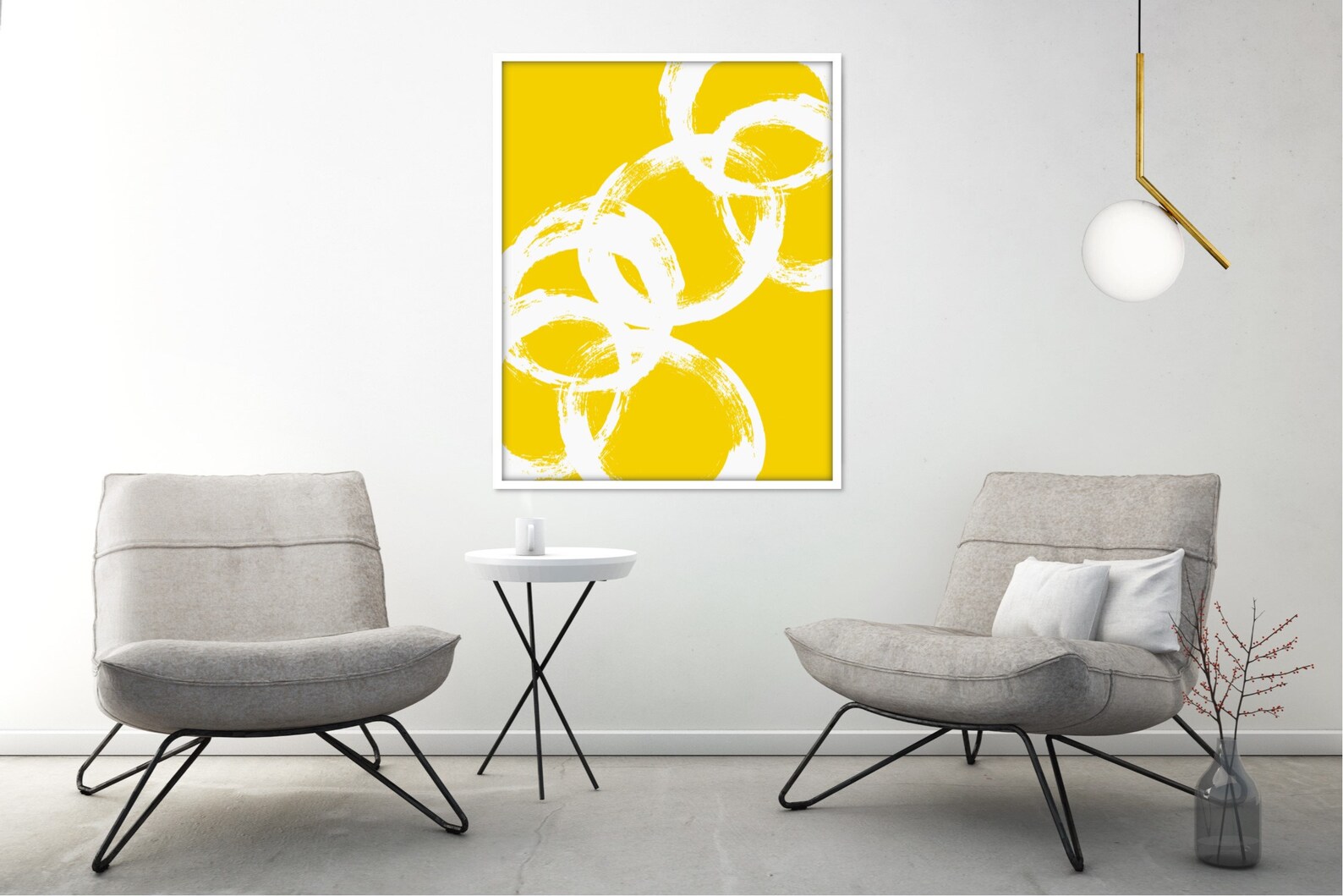 Yellow Golden Wall Art Print Abstract Painting Circles - Etsy